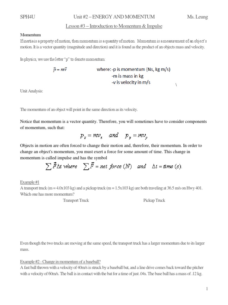 U2L3P1 - Introduction To Momentum & Impulse | PDF