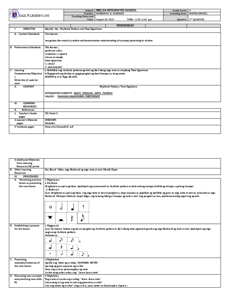 Grade 5 Demo Mapeh 5 MUSIC RHYTHMIC PATTERN | PDF