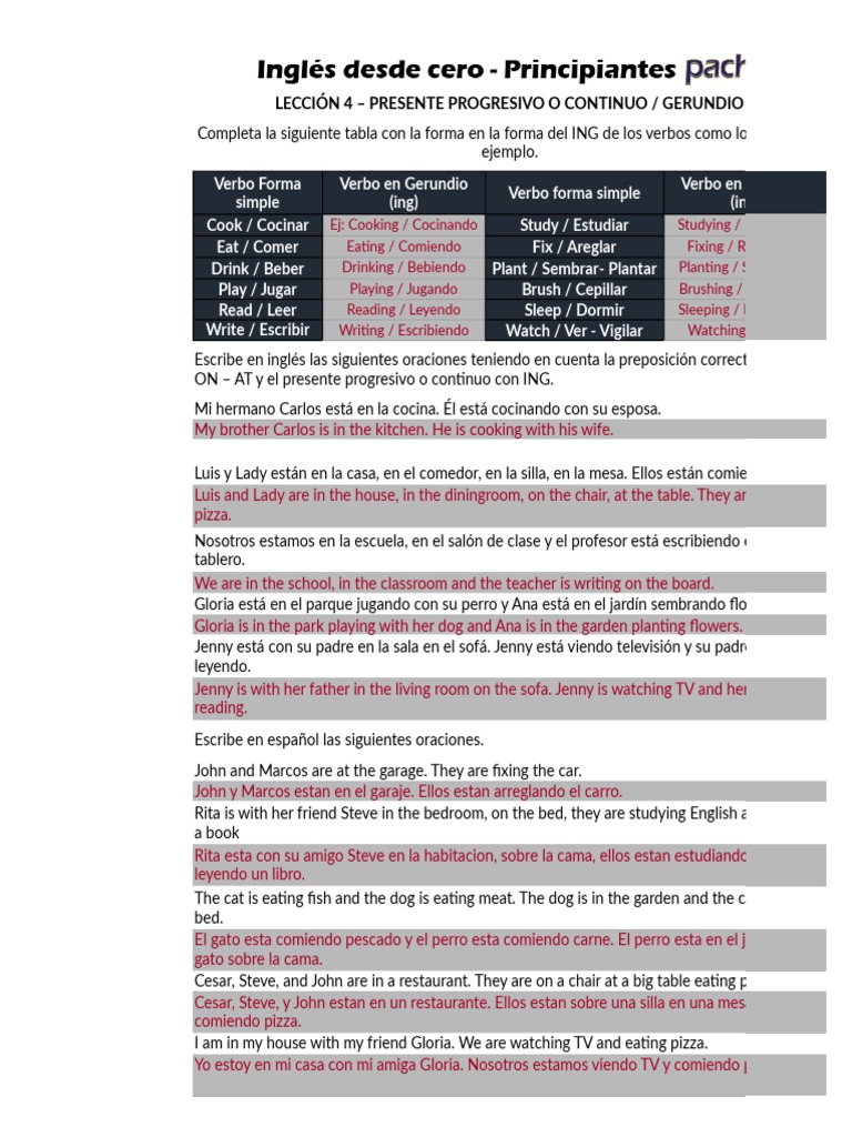 Lección 4 - Presente Progresivo o Continuo - Gerundio | PDF