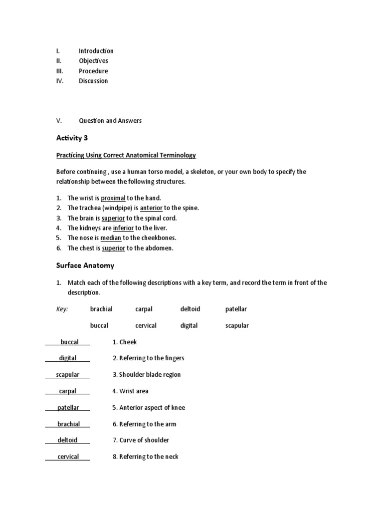 Activity 3: Practicing Using Correct Anatomical Terminology | PDF ...