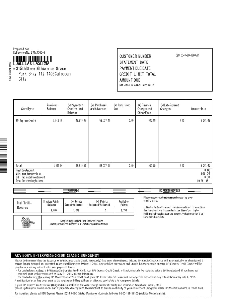 BPI Express Credit Card Statement Summary | PDF