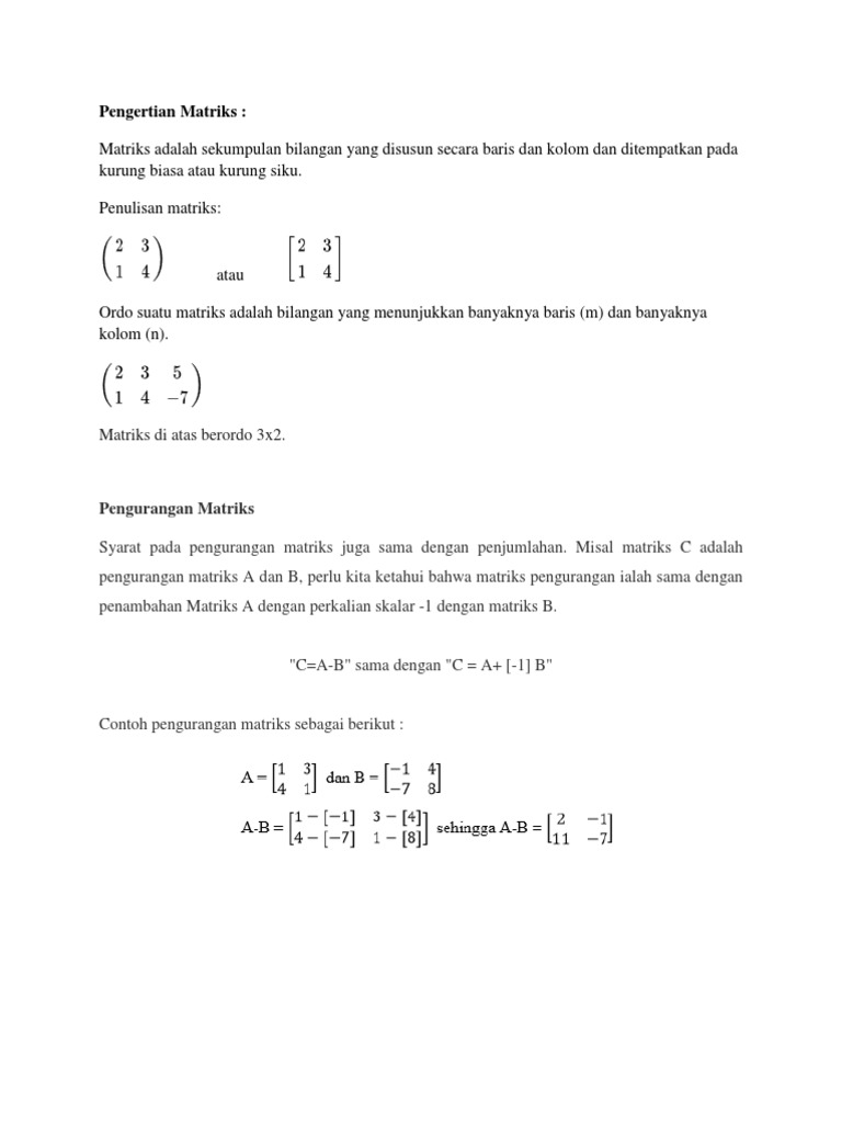 Materi Pengurangan Matriks | PDF