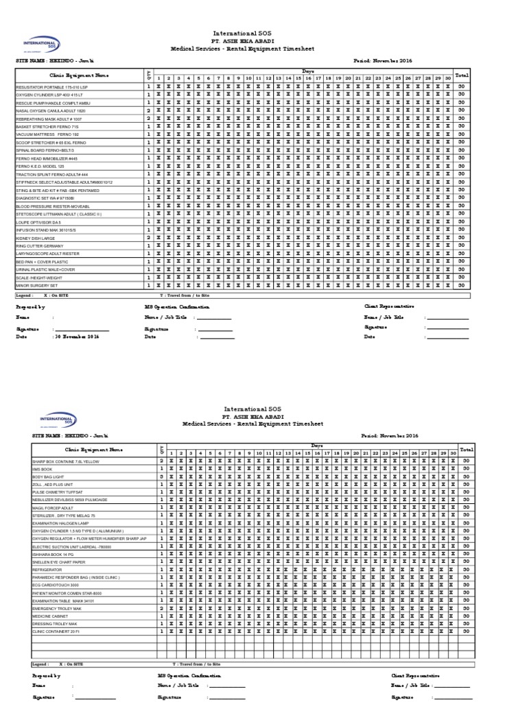 TimeSheet For Rental Equipment NOV 2016 | PDF