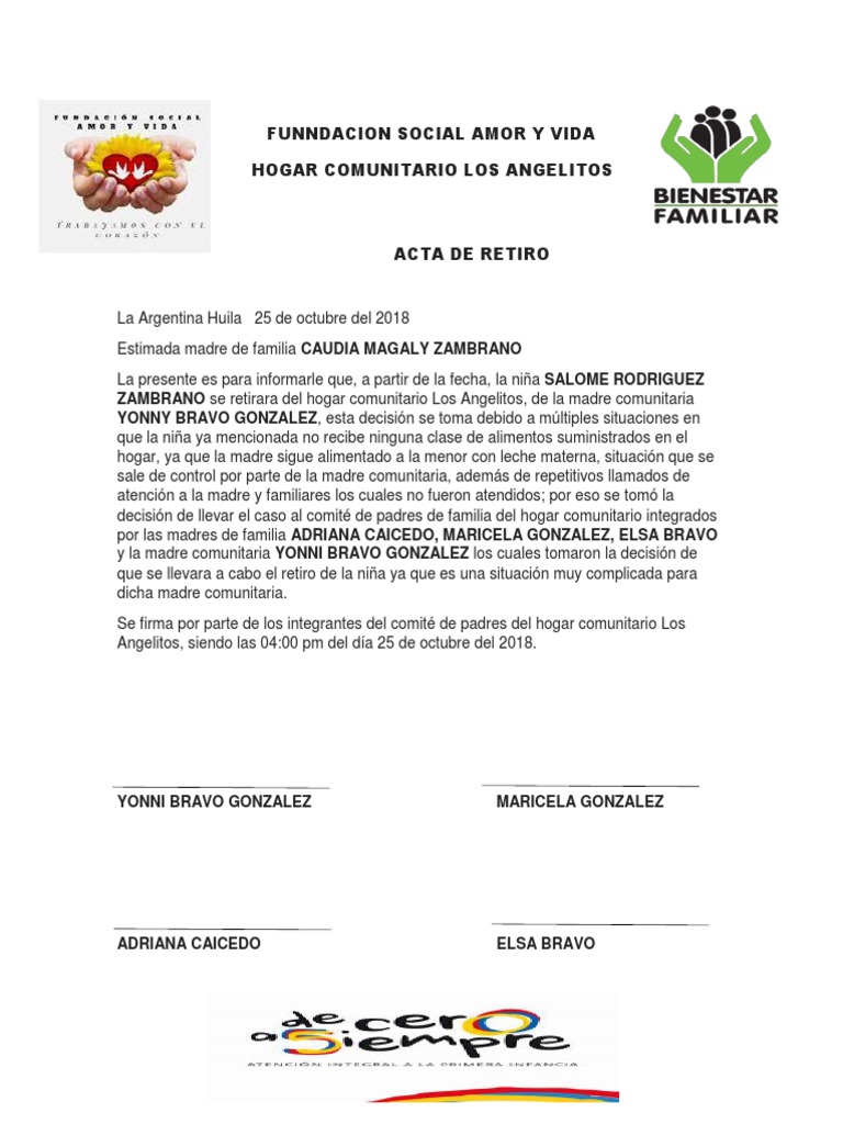 Acta de Retiro | PDF