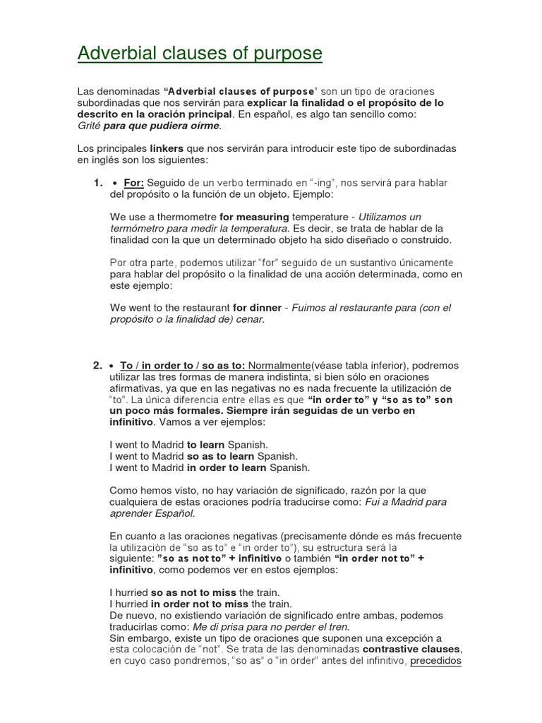 Clauses of Purpose | PDF