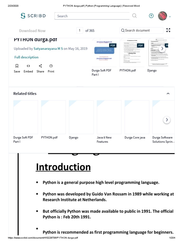 PYTHON Durga - PDF - Python (Programming Language) - Reserved Word | PDF