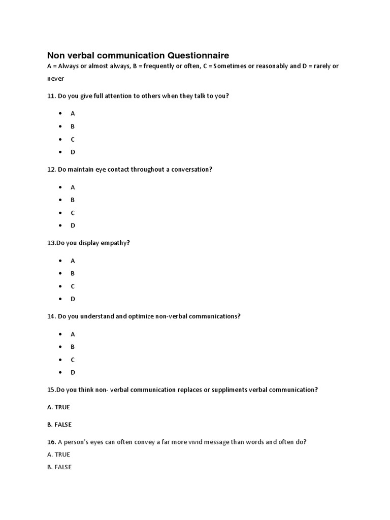 Non Verbal Communication Questionnaire | PDF