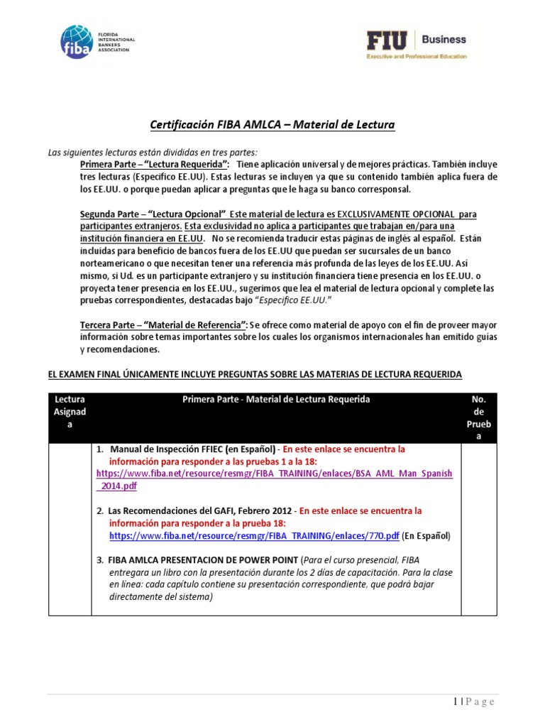 AMLCA Reading List SPN 08162 | PDF