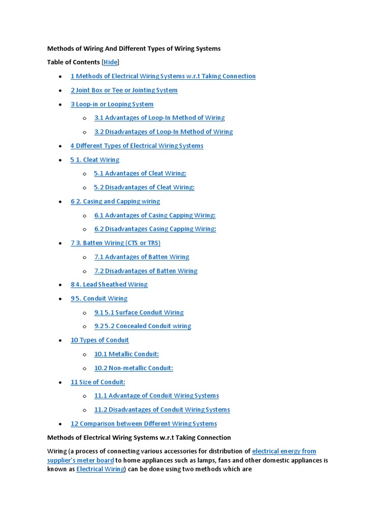 Methods of Wiring and Different Types of Wiring Systems | PDF ...