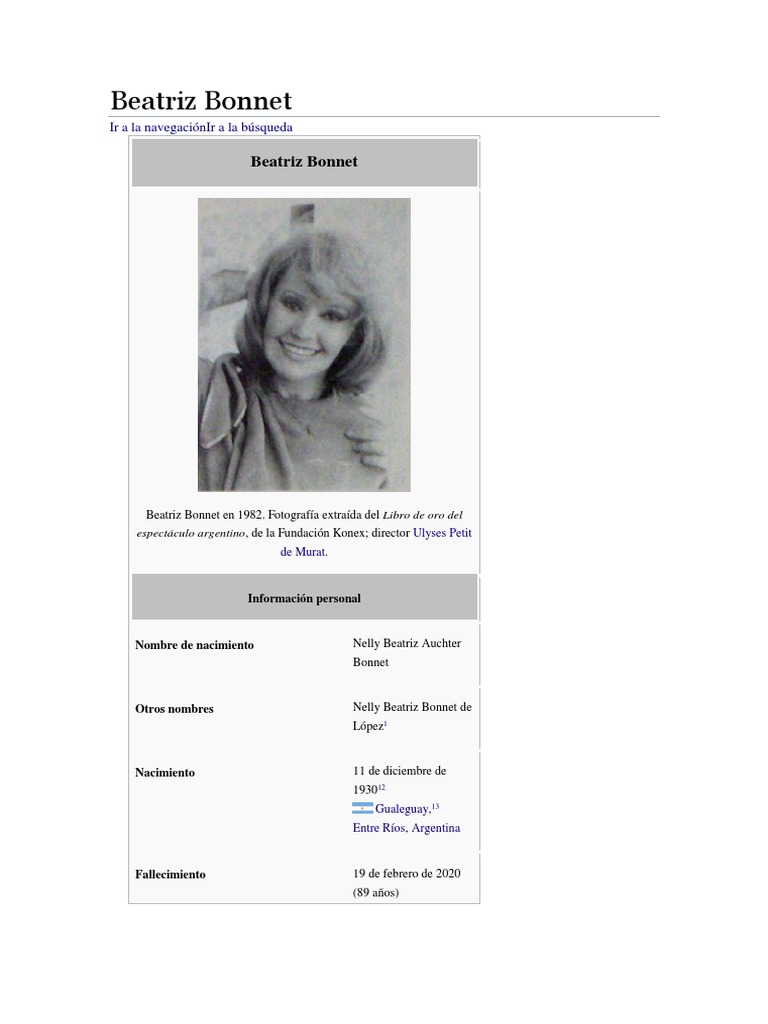 Beatriz Bonnet: Vida y Carrera Artística | PDF