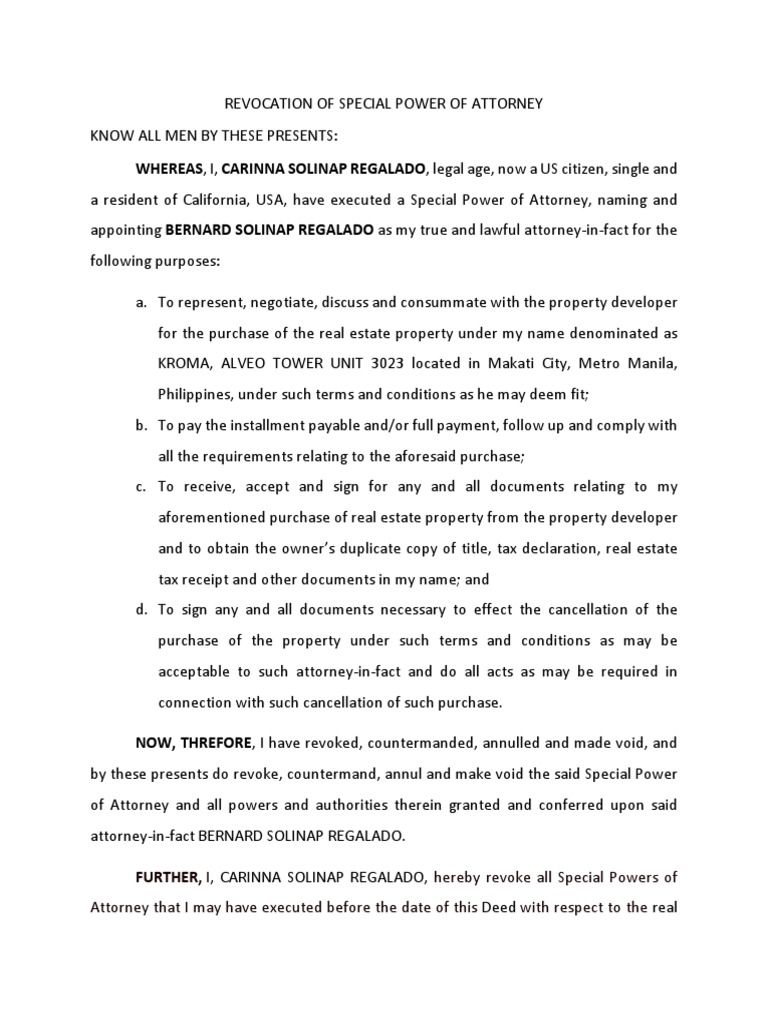 Revocation of SPA - Condo | PDF