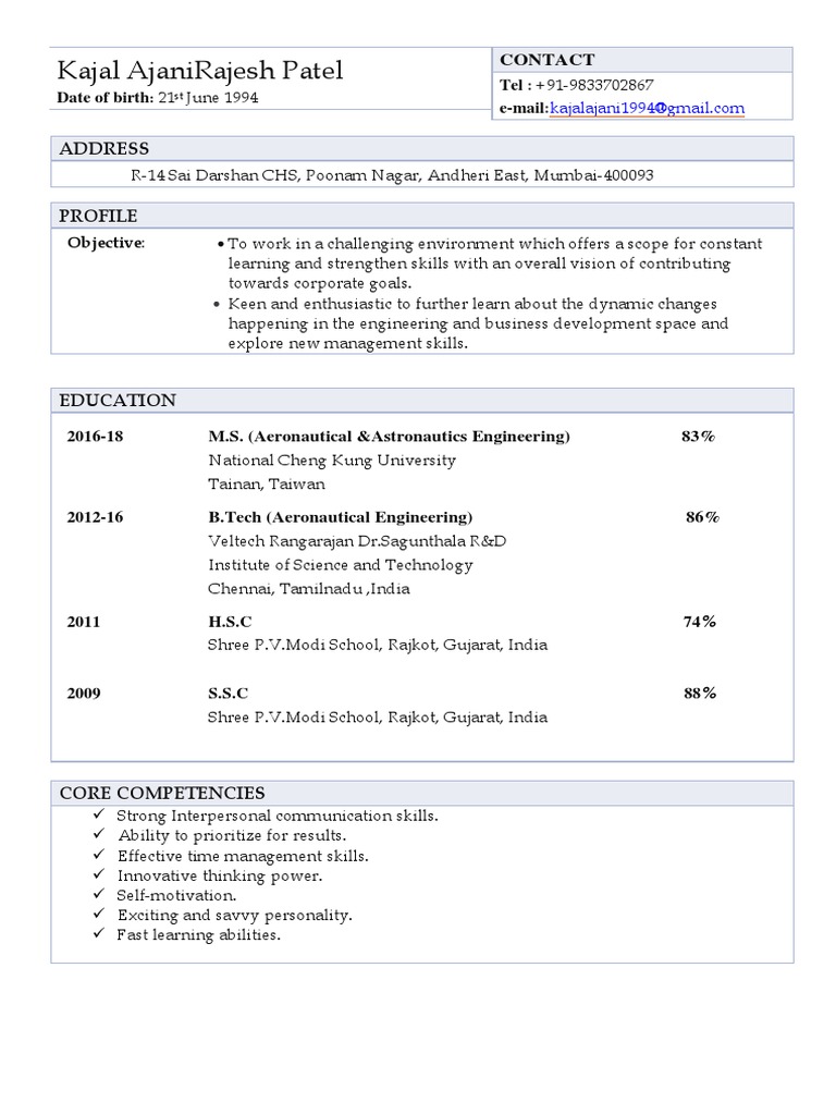 Curriculum Vitae - Kajal | PDF