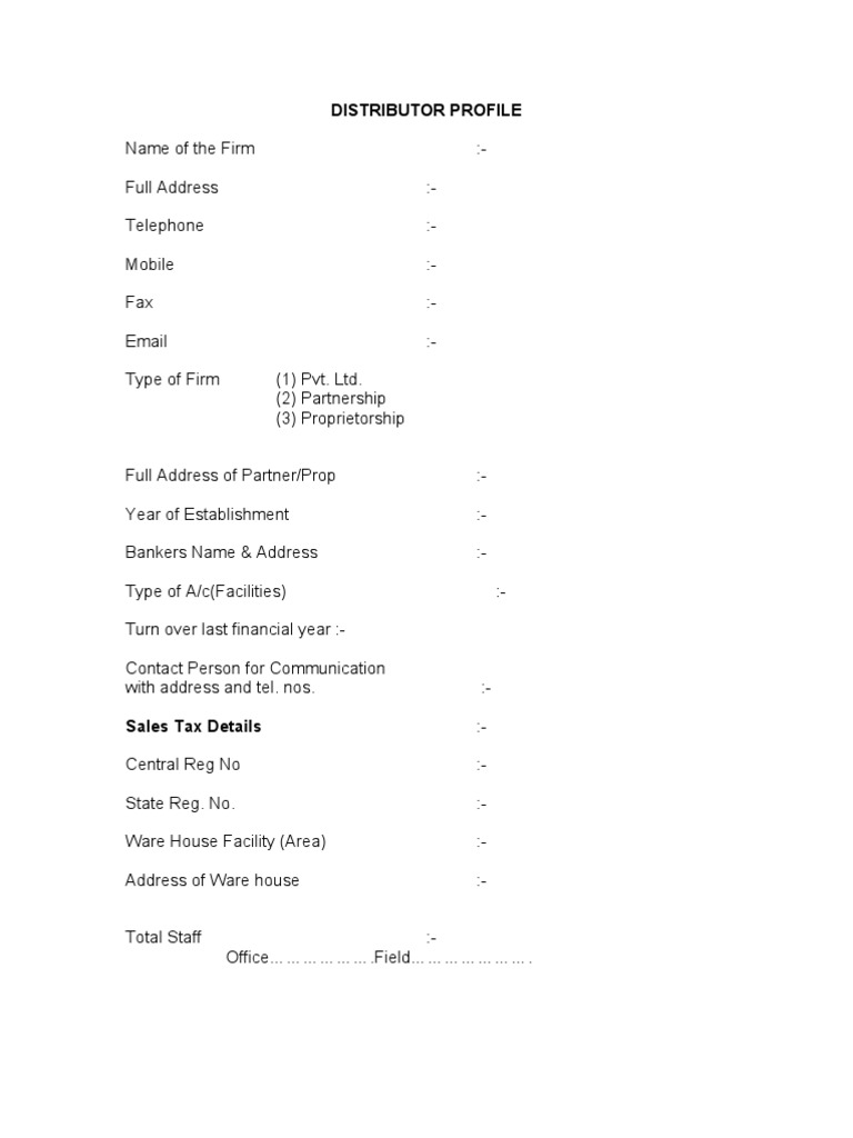 Distributor Profile Template Overview | PDF | Finance & Money Management