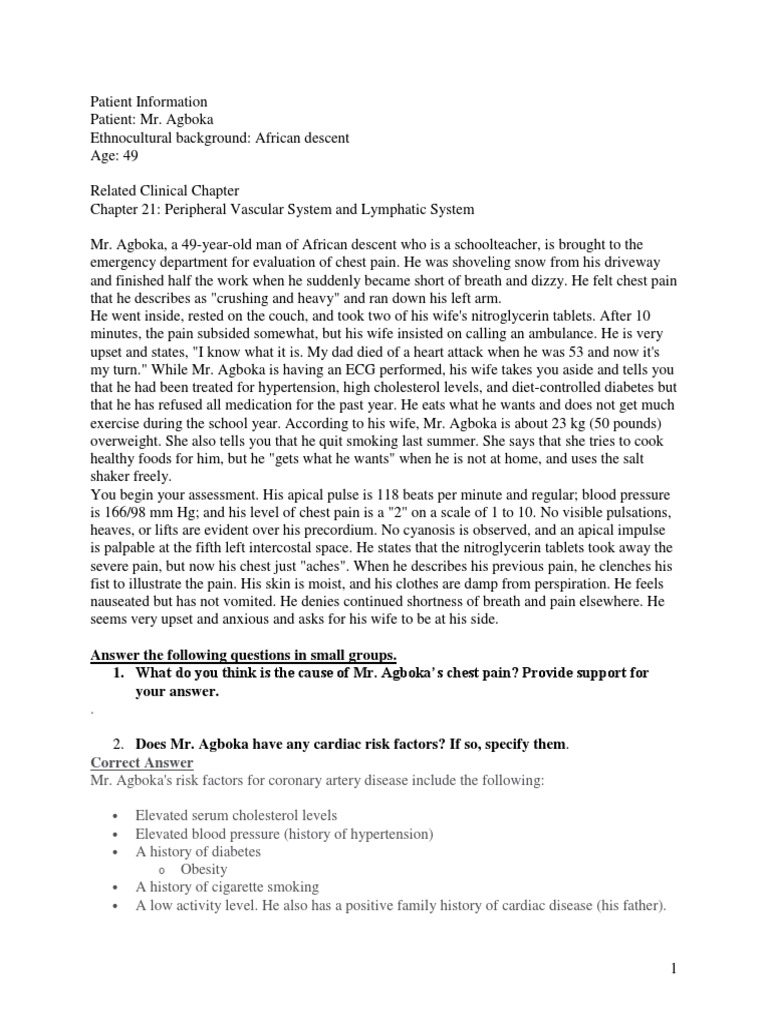 Cardiac Case Study 104 Student | PDF