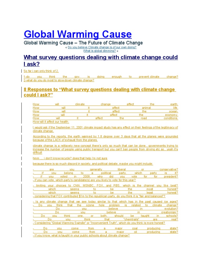Global Warming Cause: What Survey Questions Dealing With Climate Change ...