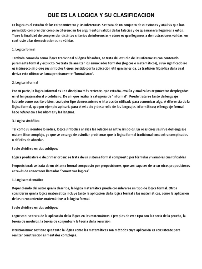 Que Es La Logica y Su Clasificacion | PDF