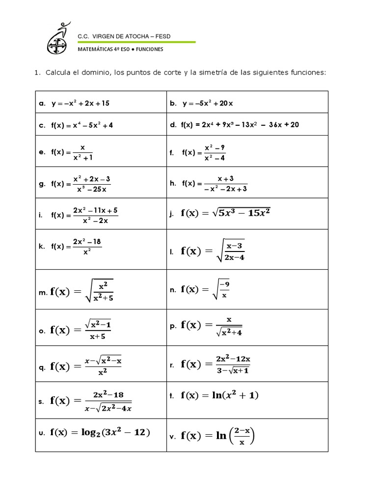Hoja Funciones I 4º ESO PDF | PDF