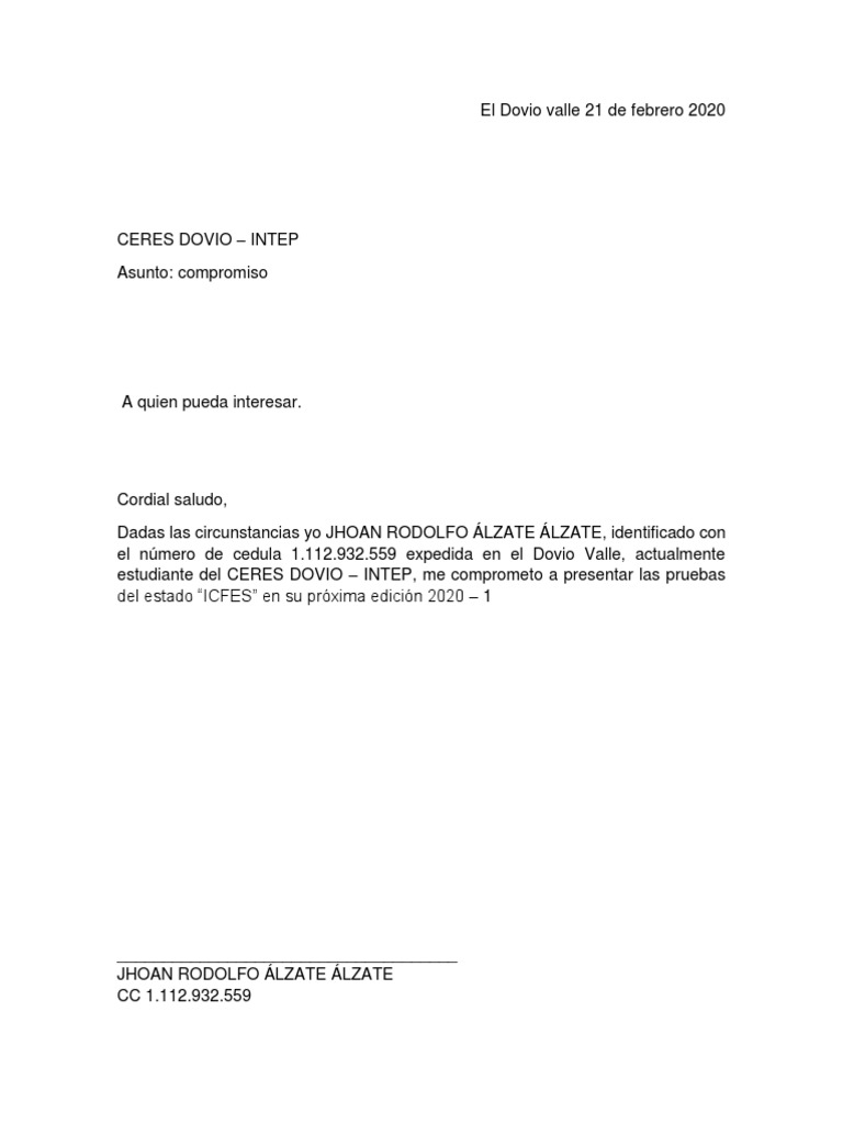 Carta de Compromiso Presentacion de Icfes | PDF