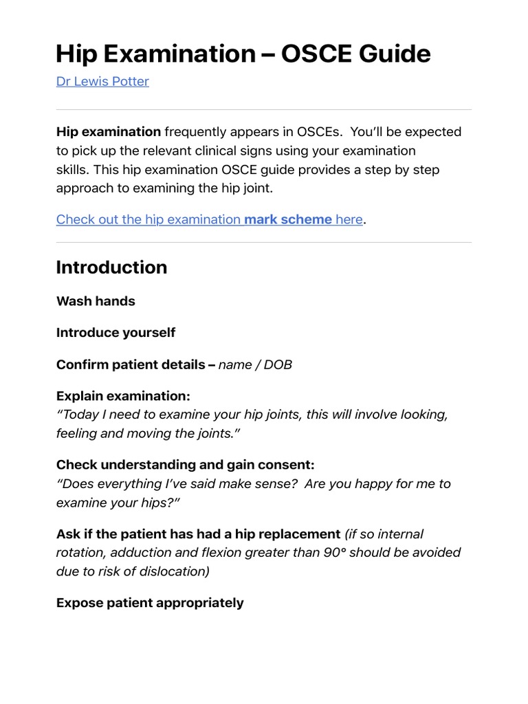 OSCE Hip Exam Guide for Students | PDF