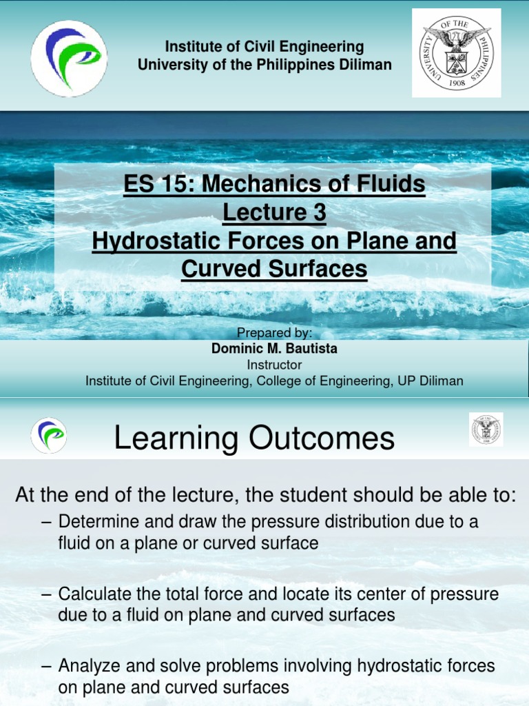 Lecture 3 Hydrostatic Forces On Plane and Curved Surfaces | PDF
