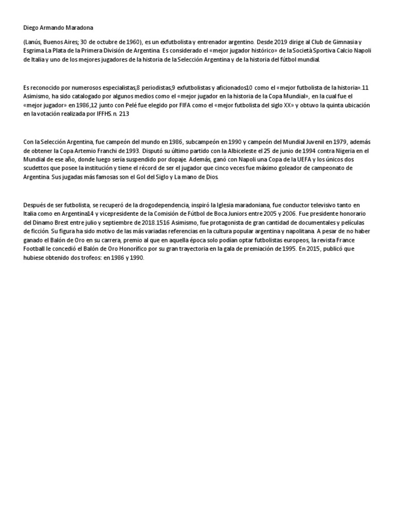 Biografia de Diego Armando Maradona | PDF