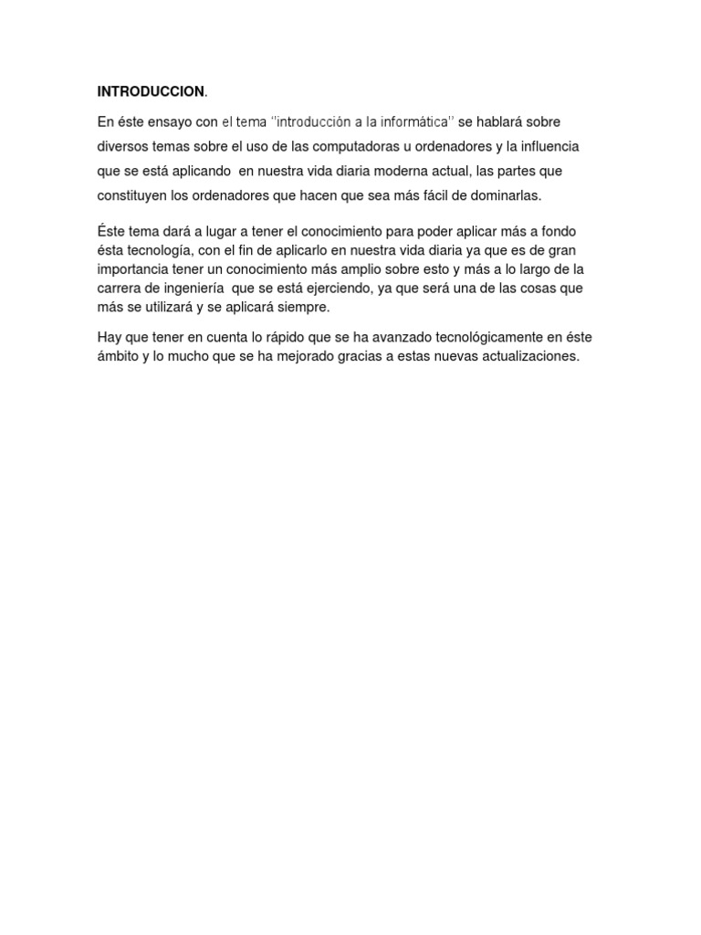 Introduccion A La Informatica Ensayo | PDF