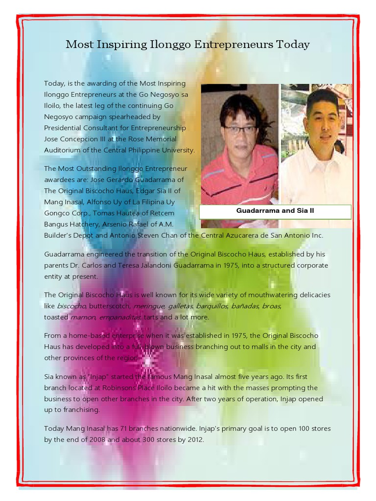 Most Inspiring Ilonggo Entrepreneurs Today | PDF