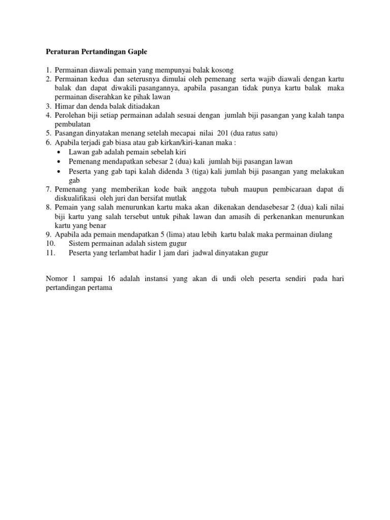 Peraturan Pertandingan Gaple | PDF