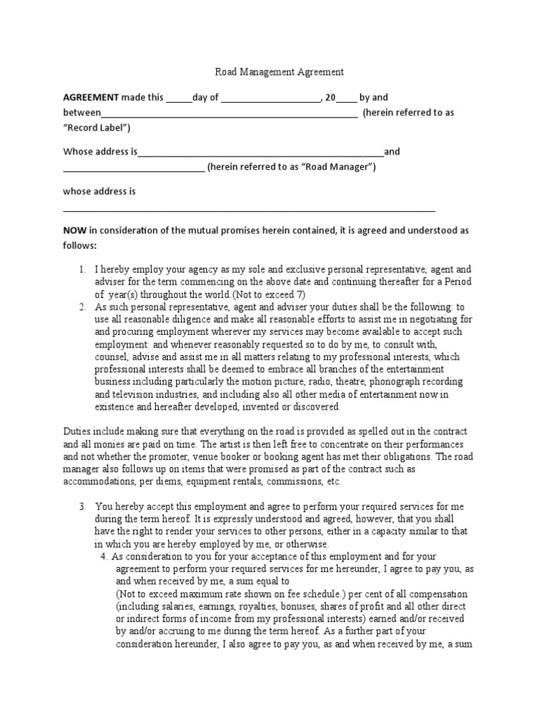 Road Management Agreement | PDF | Employment | Contract Law