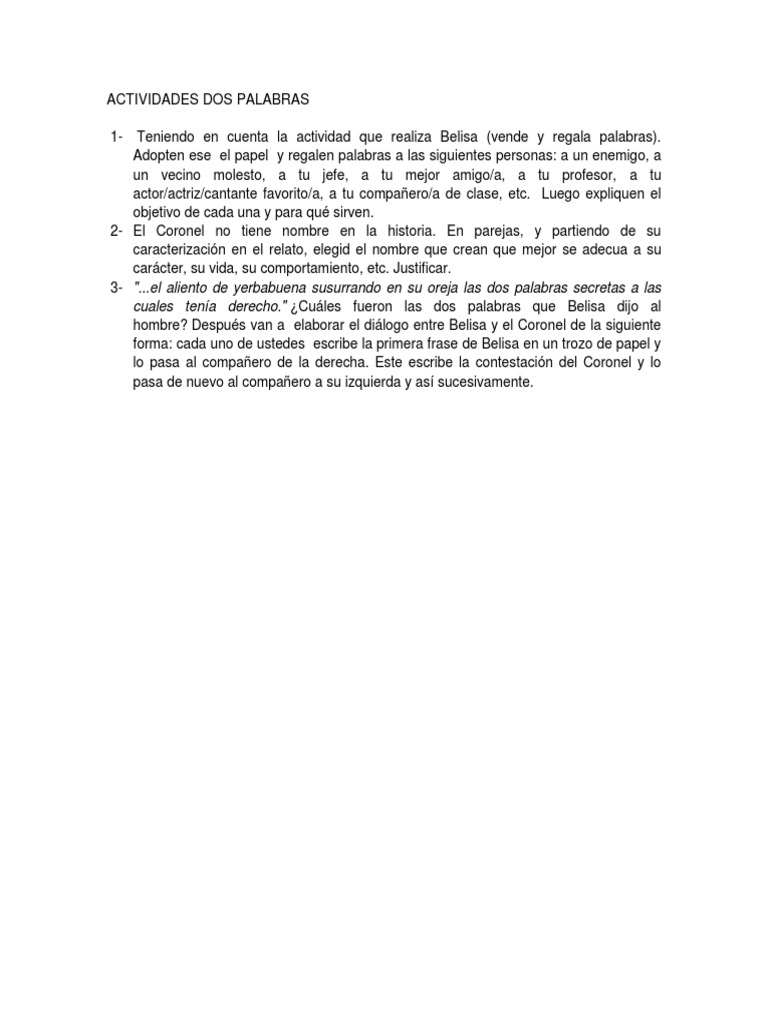 Actividades sobre "Dos Palabras" | PDF | Poesía