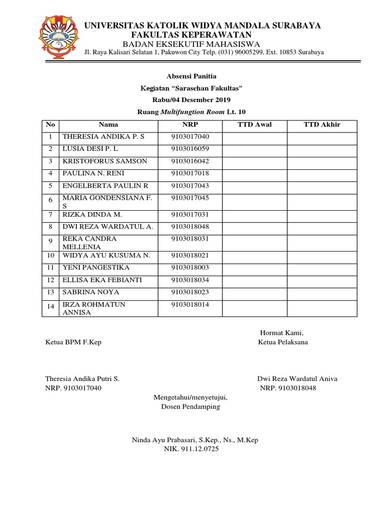 Absensi Panitia | PDF