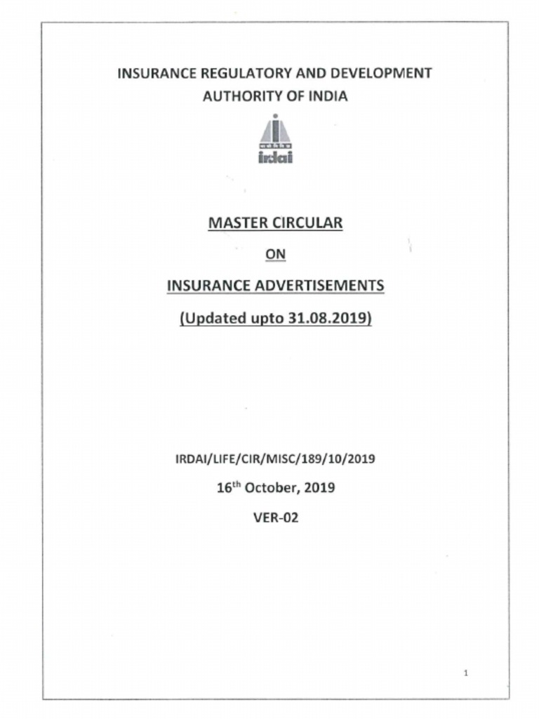 Irdai Master Circular On Insurance Ads - Com PDF | PDF