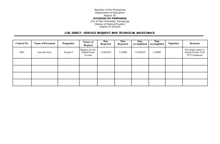 Sample Technical Assistance Log Sheet | PDF