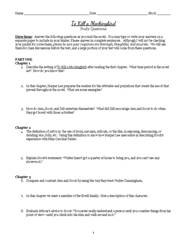 TKAM Study Questions | PDF