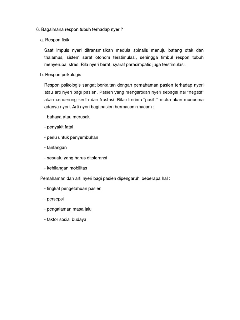 Respon Tubuh Terhadap Nyeri | PDF | Pengembangan Diri