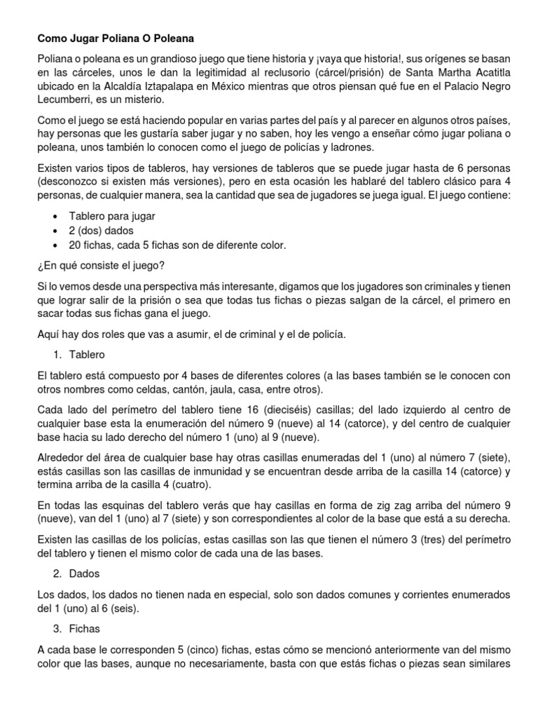 Como Jugar Poliana O Poleana | PDF