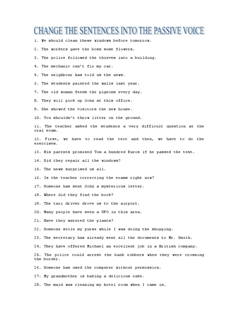 Passive Voice Exercises Grammar Drills - 1019 | PDF