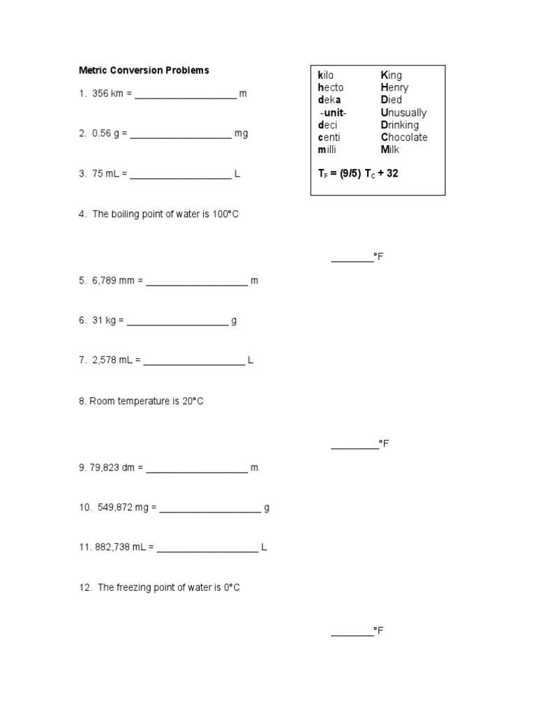 Metric Conversion Problems | PDF