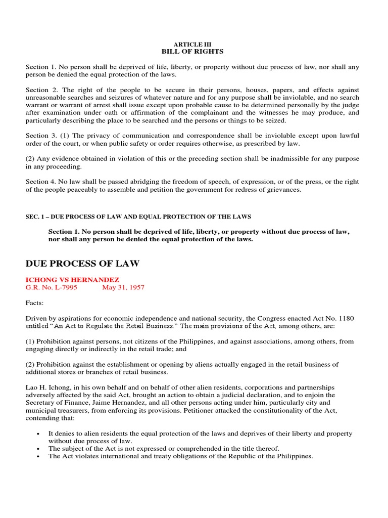 Due Process of Law and Equal Protection of The Laws | Download Free PDF ...