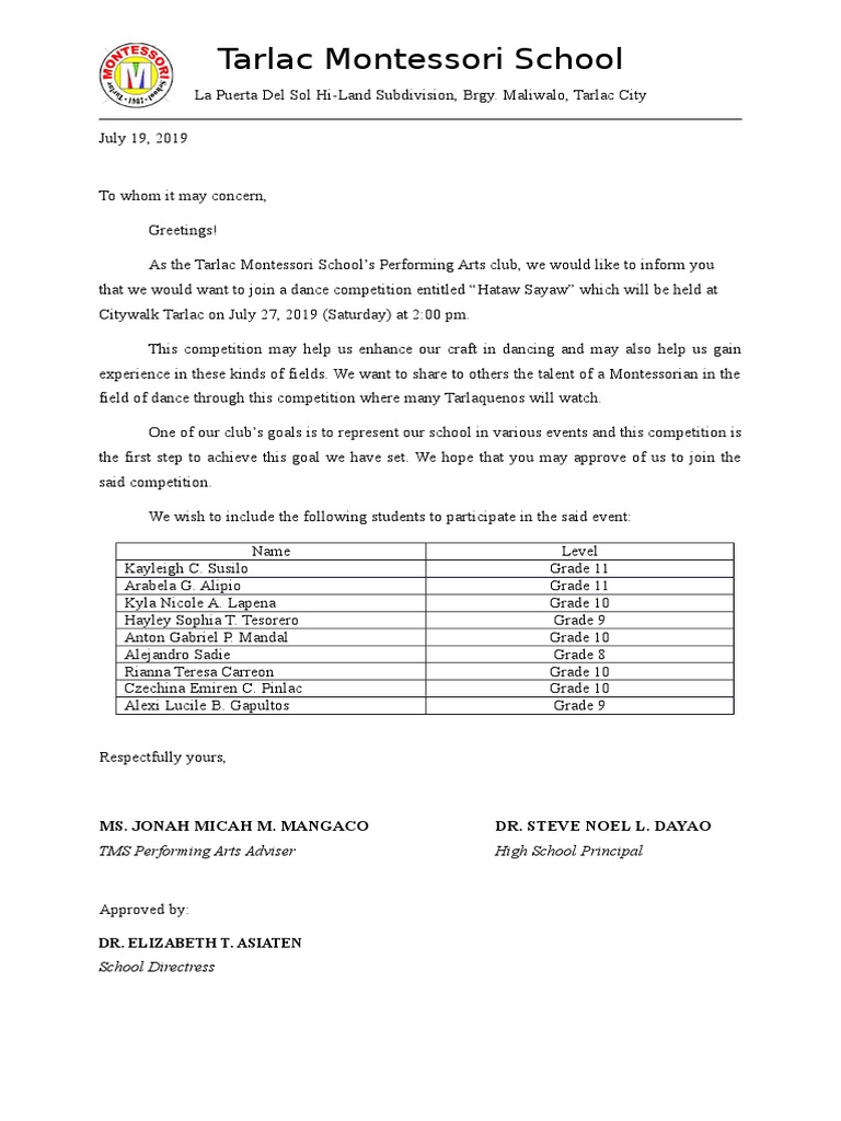 Hataw Sayaw Letter | PDF