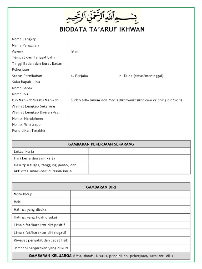 Biodata Taaruf Ikhwan Lengkap | PDF