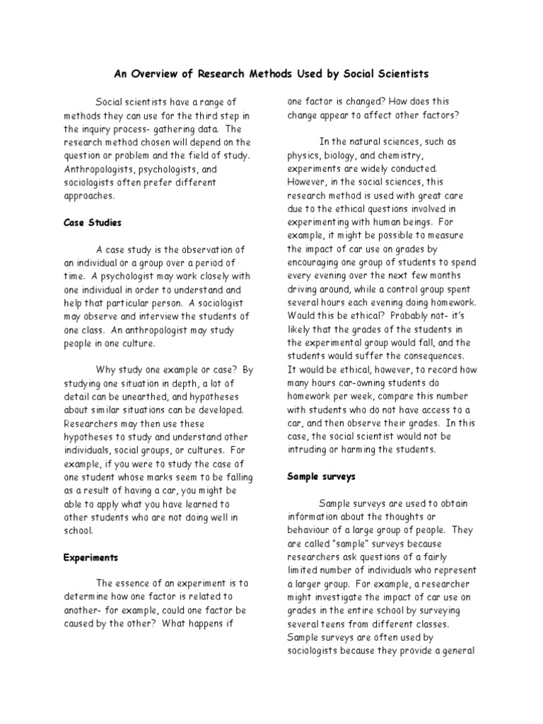 An Overview of Social Science Research Methods | Download Free PDF ...