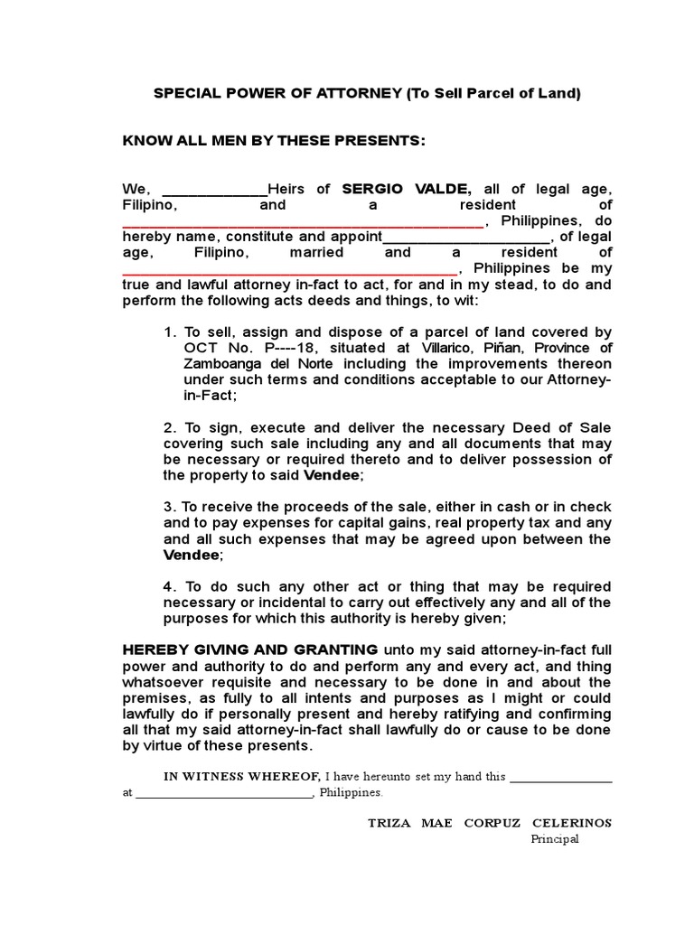 SPA for Selling Property in Philippines | PDF | Power Of Attorney ...