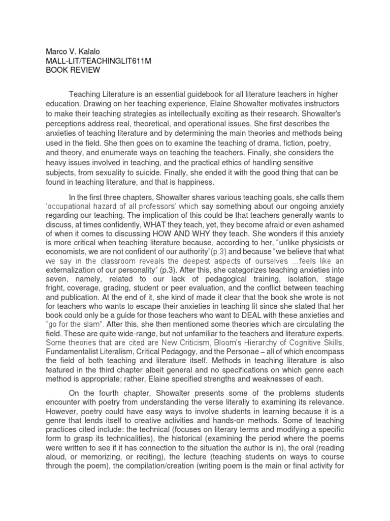 Book Review Teaching Literature | PDF | Novels | Reading Comprehension