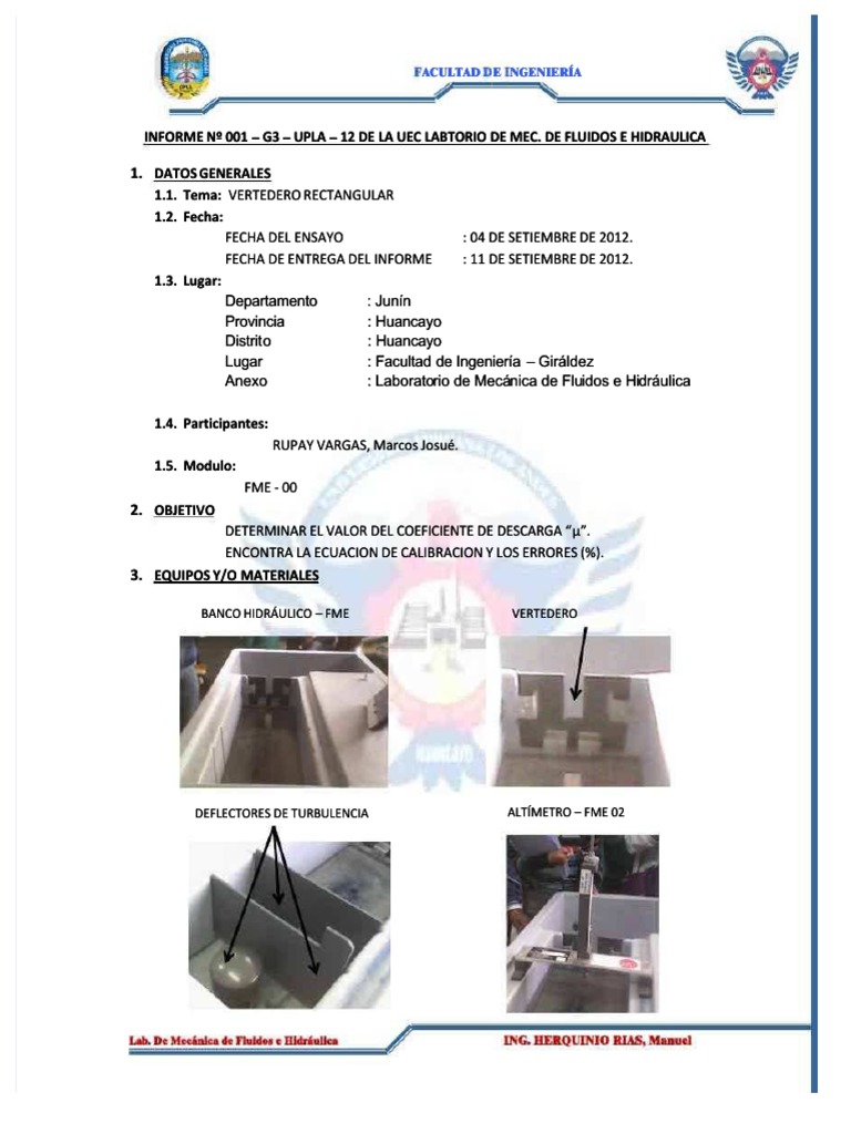 Vertedero Rectangular | PDF | Mecánica de fluidos | Observación científica