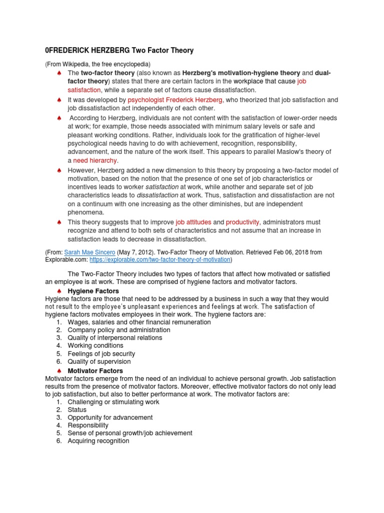 FREDERICK HERZBERG Two Factor Theory | PDF | Behavior Modification | Behavioural Sciences