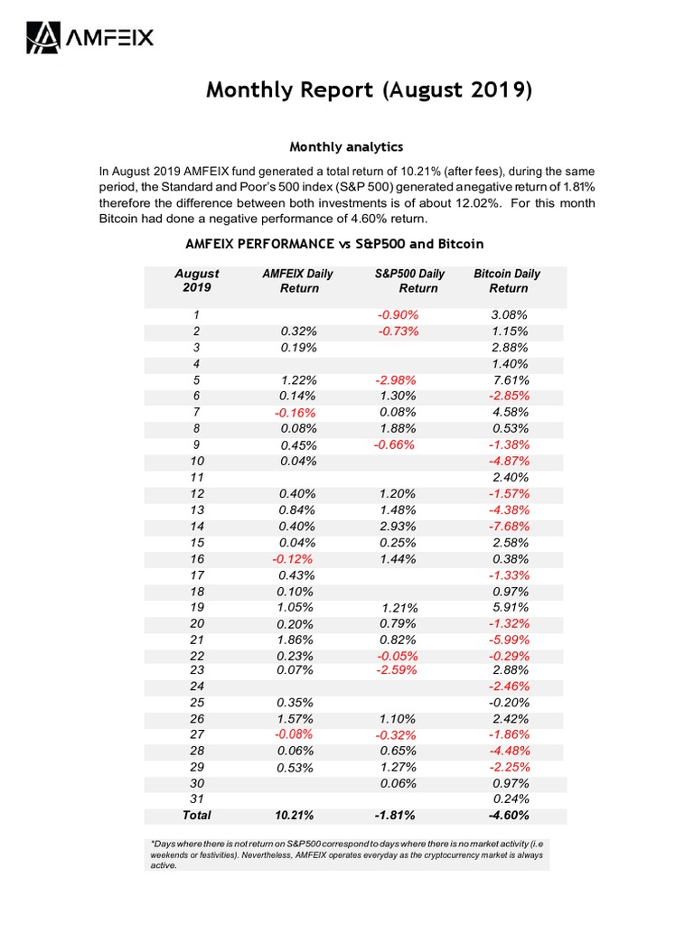 AMFEIX - Monthly Report (August 2019) | PDF | Bitcoin | Cryptocurrency