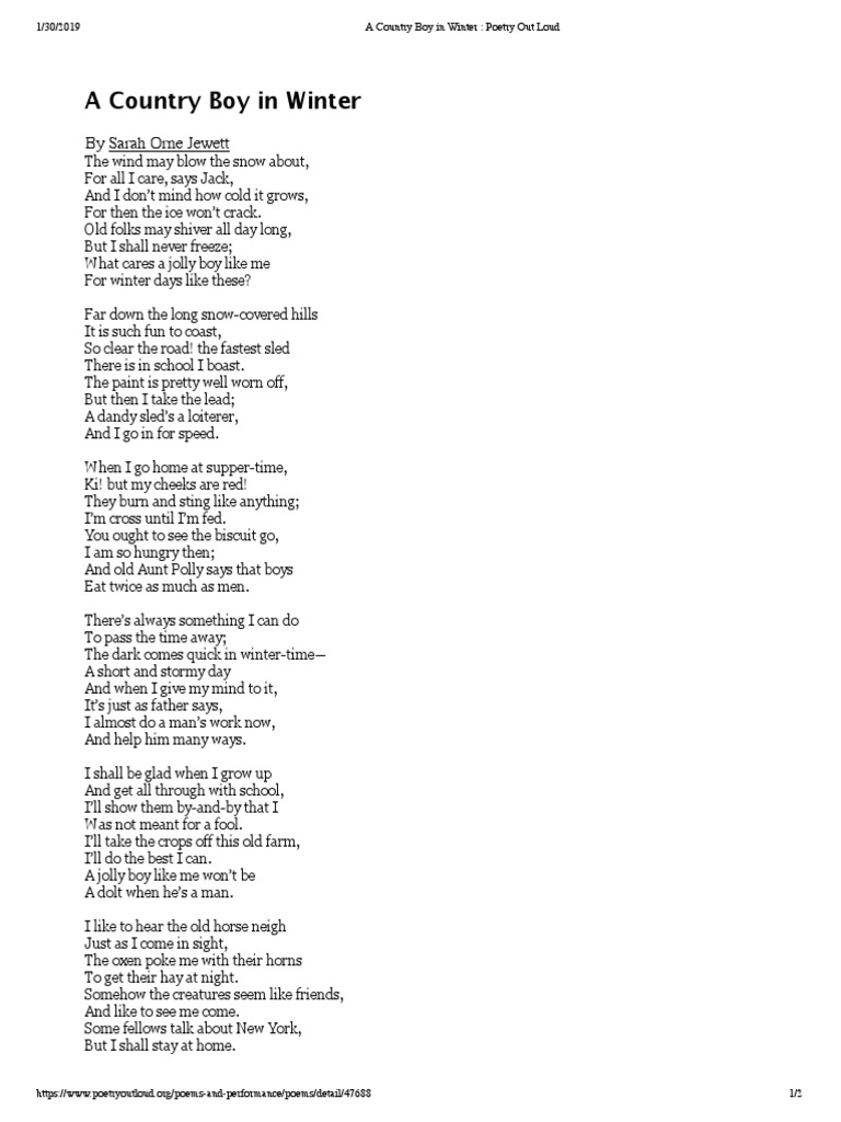 A Country Boy in Winter - Poetry Out Loud | PDF | Art | Poetry