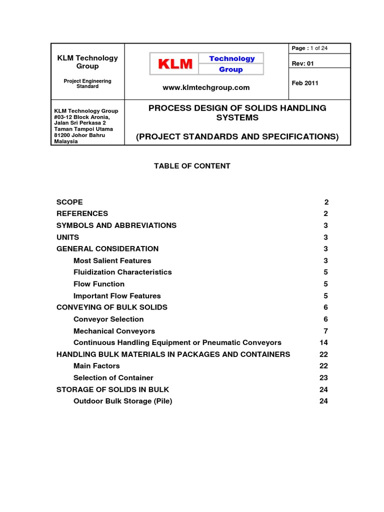 PROJECT STANDARDS AND SPECIFICATIONS Solid Handling Systems Rev01 PDF ...
