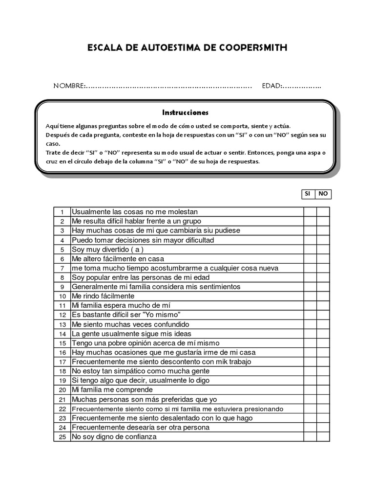 Escala de Autoestima de Coopersmith | PDF